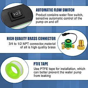 120W Home Water Pressure Booster Pump with Automatic Water Flow Switch, 115VAC, 396 GPH, 21.7 PSI, Automatic Home Water Pressure Booster Pump for Bathroom/Household.