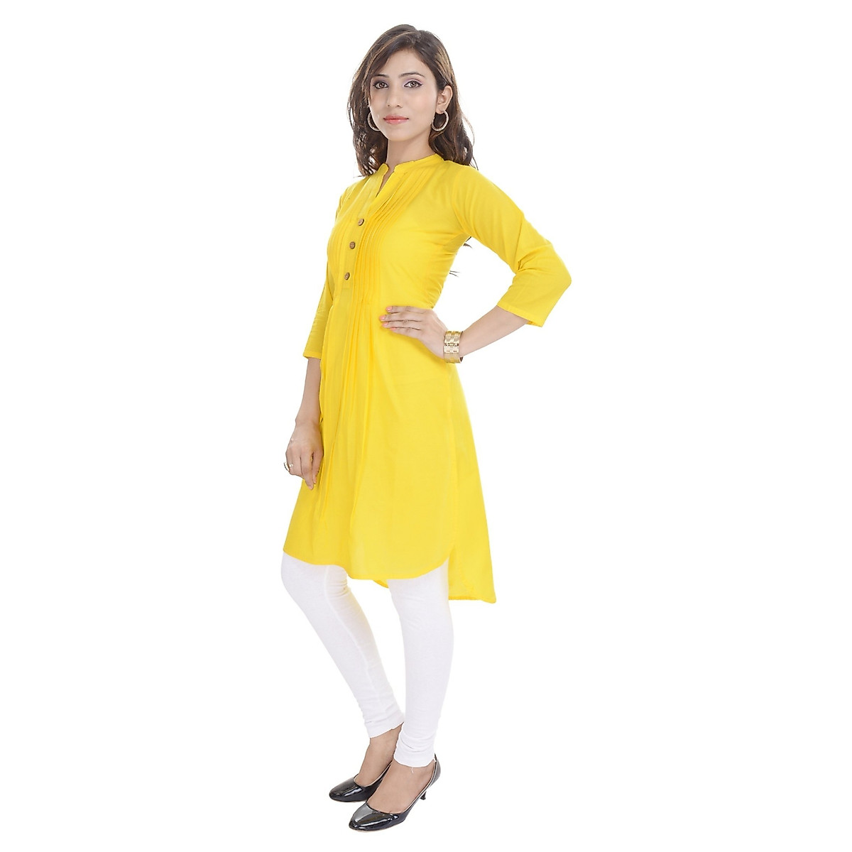 Chichi Indian Women's Plain Cotton Kurti Yellow For Casual/Daily/Party Wear