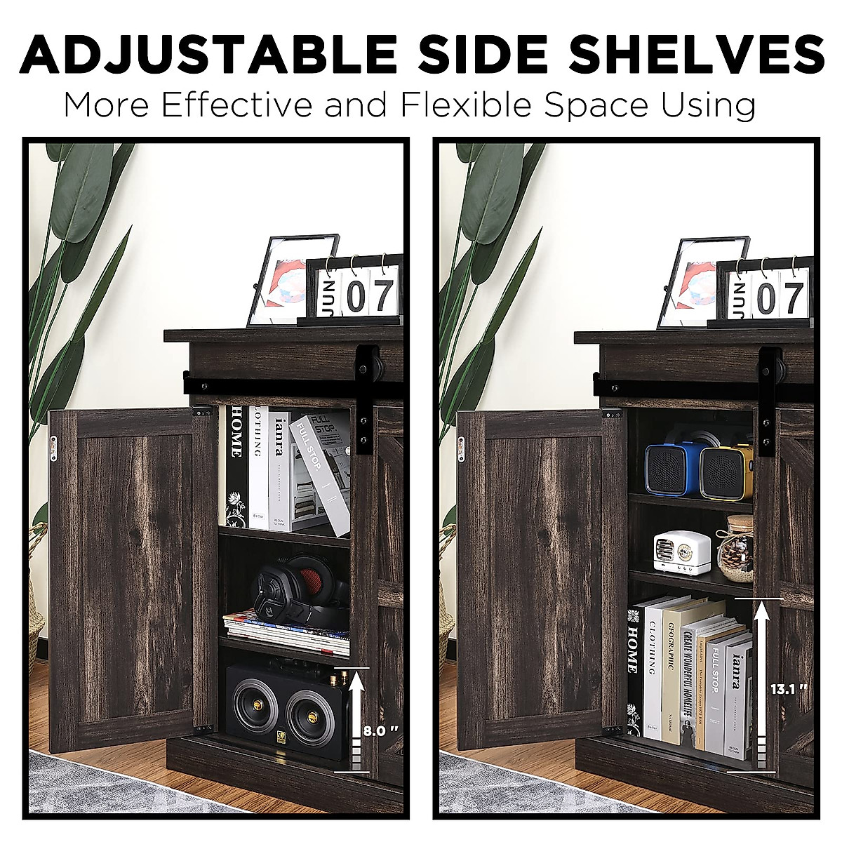 TURBRO Fireside FS58 TV Stand, Supports TVs up to 65", with Farmhouse Style Sliding Barn Door, Entertainment Center and Adjustable Shelves for Living Room Storage, Espresso (TV Stand Only)