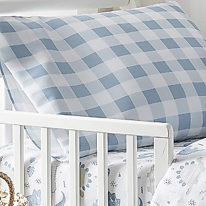 Levtex Baby - Dino Toddler Bed Set - Shades of Blue and Grey - Dinosaur - 5 Piece Set Includes Reversible Quilt, Fitted Sheet, Flat Sheet, Pillow Case, Decorative Pilow