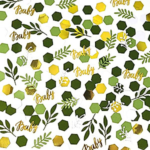 Ayfjovs Sage Green Baby Shower Confetti-300PCS Greenery Confetti Decor with Eucalyptus Scatter Hexagonal Style Table Decoration For Gender Reveal Classroom Nursery Party Decor