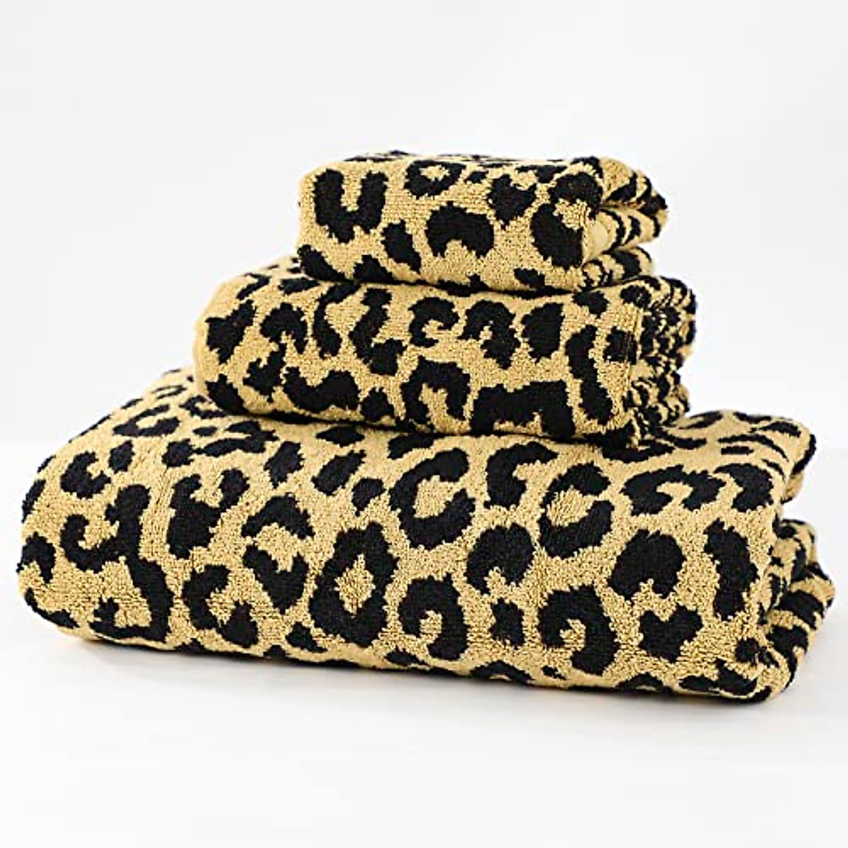 Luxury Leopard Bath Towel Sets for Women Girls Yellow Black Large Ultra Soft 100% Cotton 1 Bath Towels Sheets 1 Hand Towels 1 Washcloths Highly Absorbent for Adults Women Face Body (Yellow)