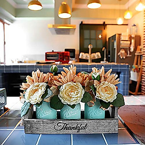 GBtroo Mason Jar Dining Table Centerpieces - Coffee Table Decor with 3 Mason Jars and Flowers - Farmhouse Home Decor Rustic Living Room and Kitchen Decoration Center Piece Farmhouse Centerpieces For Dining Room Table