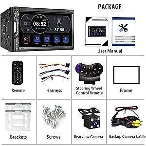 Double Din Car Stereo Receiver: 7 Inch HD Touchscreen Car Audio with Bluetooth – LCD Capacitive Monitor | Mirrorlink | Live Rearview Camera | USB/SD/AUX Input | AM/FM Car Radio | Subwoofer