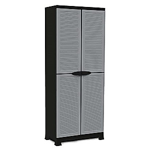 Ram Quality Products Prestige Utility Indoor Outdoor 3 Shelf Tool Storage Organizing Cabinet with Lockable Double Doors, Gray