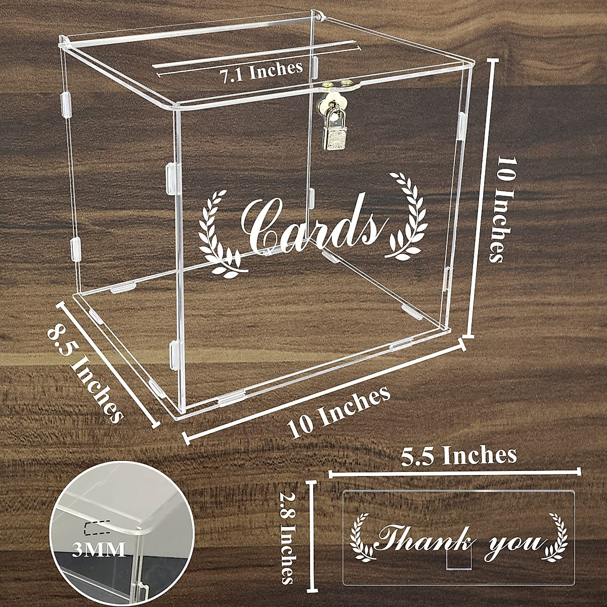 FCDECOR Acrylic Wedding Card Box with Lock, Clear Card Boxes for Wedding Reception with Ear of Wheat Sign for Honey Moon Fund Wedding Decor, Baby Showers, Birthdays, Bridal, Graduation Party Supplies