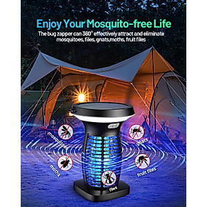 Solar Bug Zapper Outdoor, Mosquito Zapper Indoor Outdoor, Electric Fly Zapper with Camping Lantern, Waterproof Mosquito Traps, Cordless Mosquito Killer Lamp for Patio, Backyard, Home, Balcony