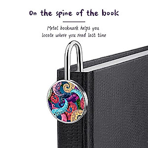 Exquisite Personalized Silver Metal Bookmark with Customized Pattern,Durable Creative Stainless Steel Book Marker as Gift for Kids Teens Adult Colorful Octopus
