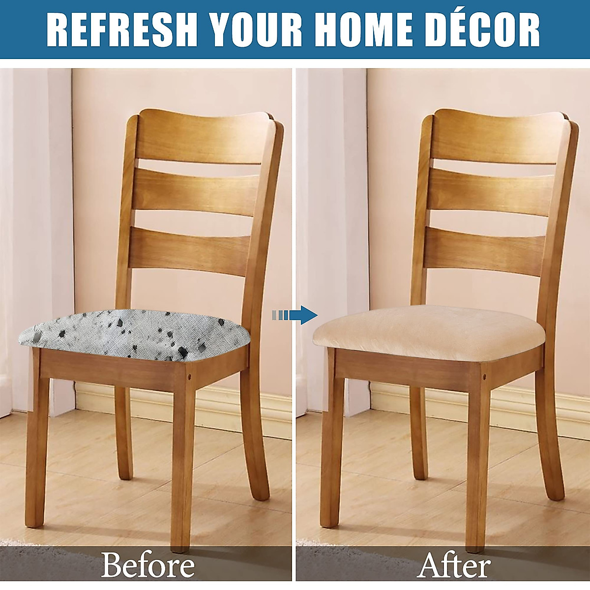 Smiry Velvet Seat Covers for Dining Room Chair Set of 6, Stretch Fit Removable Washable Chair Seat Cushion Protector Slipcovers with Ties, Beige