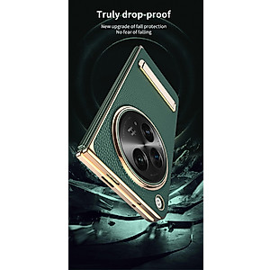 Mangix for OnePlus Open Case,Luxury Premier Genuine Leather,Full Body Hinge Protection,Built-in Screen Protector,Kickstand Drop Proof Protective Cover (Green)