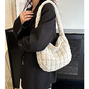 Quilted Tote for Women - Puffer Lightweight Padding Shoulder Hobo Satchel Handbag Cloud Bag With Zip 2024