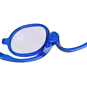 Brrnoo Eye Makeup Glasses, Make Up Makeup Glasses with Foldable, Magnify Eye Makeup Glasses Single Lens Rotating Glasses Women's Makeup Essential Tool(250 + blue)