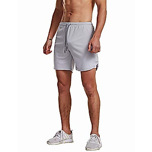 FLYFIREFLY Men's 2-in-1 Workout Running Shorts 7" Lightweight Gym Yoga Training Sport Short Pants Grey