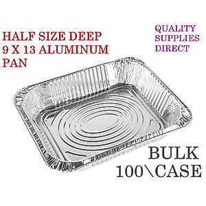 Quality Supplies Direct - Aluminum Pans 9 x 13 Disposable Foil Pans 1 Box (100 Box) Half Size Deep Steam Table Pans, Economy Value - Tin Foil Pans Great For Cooking, Heating, Storing And Food Prepping