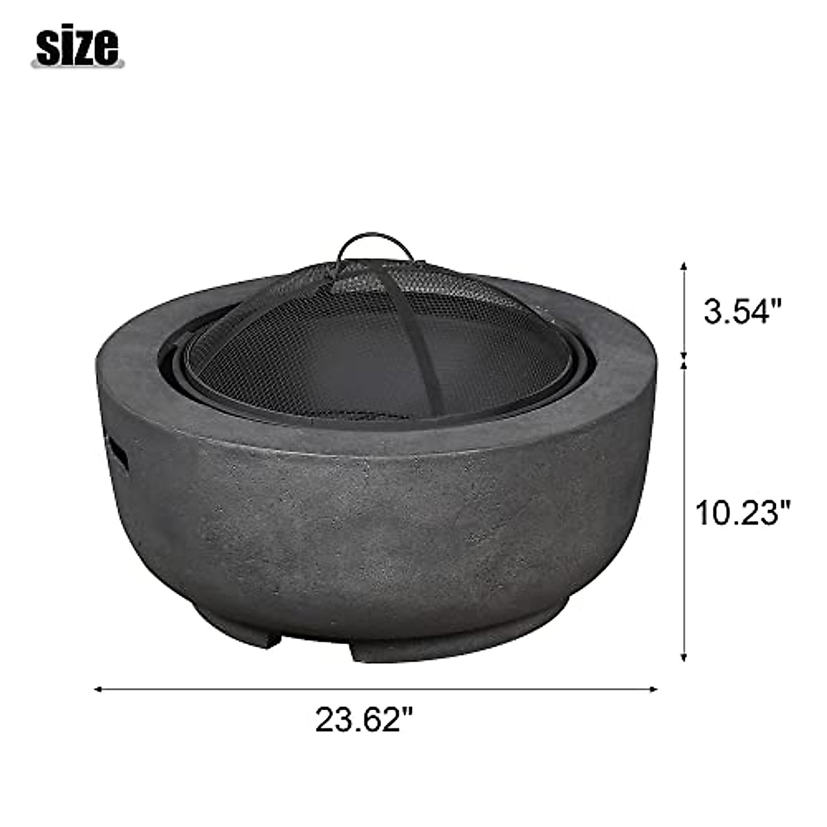 HOOOWOOO 24" Small Round Outdoor Fire Pits,Patio Concrete Wood Burning FirePit Bowl,Faux Stone Clay Firepits Table for Outside,Gray