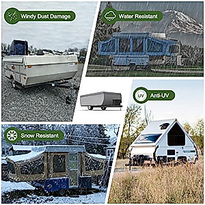 XGear Outdoors 6 Layers Pop Up Folding Camper Cover RV Covers, Fits 12' - 14' Trailer Camper, Grey
