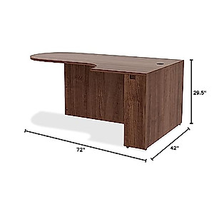 Lorell Essentials Peninsula Desk, Walnut Laminate