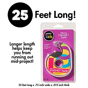 Adhesive Magnet Tape (1 roll - .75 inch wide x 25 feet long) in dispenser, extra thin, black/dark gray