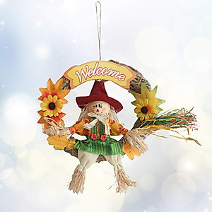 Scarecrow Wreath Hanging Scarecrow Ornament Scarecrow Garland Halloween Thanksgiving Decor Autumn Fall Harvest Decoration for Party Home Bar Garden(Small/Female)