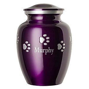 Best Friend Services Pet Urn for Dogs and Cats with Personalized Laser Engraving, Ottillie Paws Premier Series Memorial Urns (Medium Amethyst Purple with Horizontal Pewter Paws)