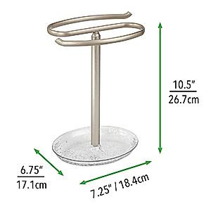 mDesign Steel Fingertip Towel Rack Stand with Base Tray - Towel Holder, Towel Bar for Bathroom, Kitchen, Powder Room - Holds Hand Towel, Washcloths - Rain Collection - Clear/Satin