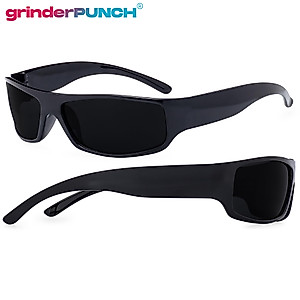 grinderPUNCH Mens Black Super Dark Sunglasses - Slim Wrap Around Gangster Style (Matte Black)