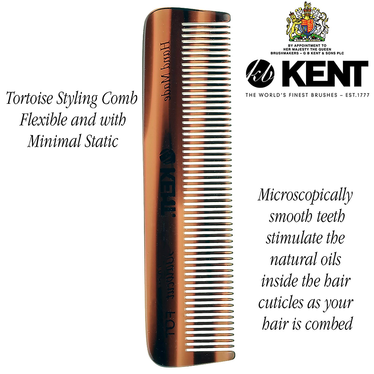 Kent A FOT Handmade All Fine Tooth Saw Cut Beard Comb - Pocket and Travel Comb - Styling Comb or Wet Comb for Fine or Thinning Hair, Beard Care, and Hair Care for the Essential Kent Beard Kit