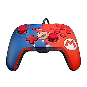 PDP REMATCH Enhanced Wired Power Nintendo Switch Pro Controller, Officially Licensed Switch Lite/OLED Compatible Gamepad, Customizable Programmable Buttons, Super Mario Power Pose (Red & Blue)