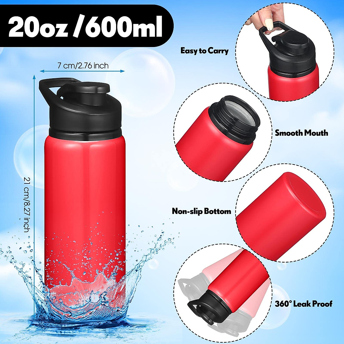 Gejoy 14 Pcs Aluminum Water Bottle Bulk Reusable Sport Bottle with Snap Cap Lightweight Multipack Leak Proof Easy Carry Travel Bottle for Gym Hiking Camping Running Cycling Outdoor, 14 Colors (20 oz)