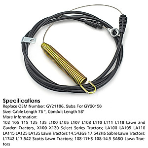 GEARLINTON GY21106 GY20156 Clutch Control Cable for John Deere 42" Deck L100 L110 L118 L111 LA105 LA120 LA125 & X300 Series Riding Lawn Mower Tractor