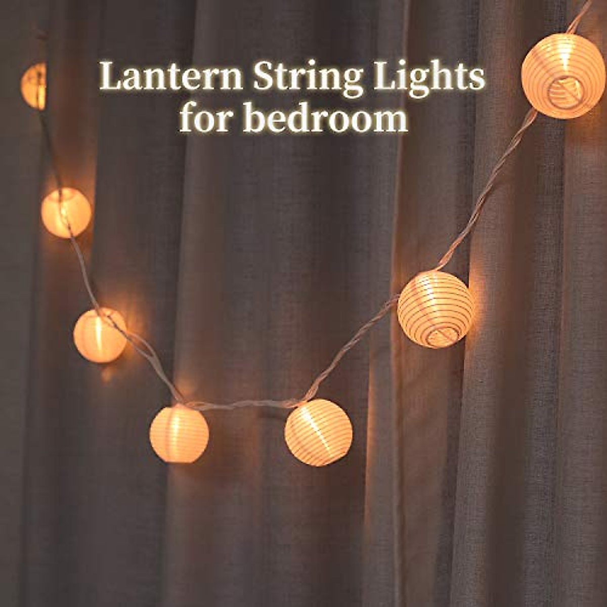 TIGOMOOV Lantern String Lights Plug in, Outdoor Lantern Lights String 9.83FT Pack of 10 Nylon Lantern String Lights for Patio,White Lights String for Bedroom(Lanterns Need Simple Assembly)