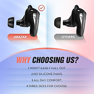 ABAZAR Memory Foam Tips for Bose QuietComfort Earbuds II & Ultra Earbuds, No Silicone Eartips Pain, Anti-Slip Replacement Ear Tips, Fit in The Charging Case, 3 Pairs (Mixed Sizes S/M/L, Black)