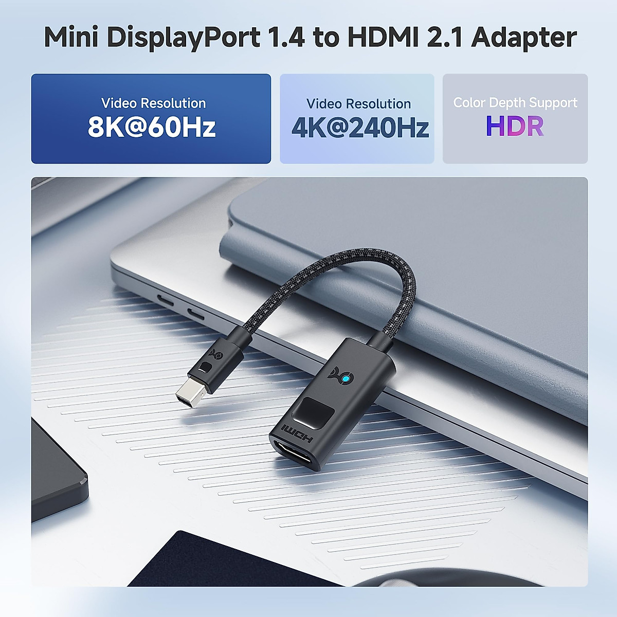 Cable Matters Active 8K Mini DisplayPort 1.4 to HDMI 2.1 Adapter with 4K 240Hz / 8K 60Hz, Unidirectional Mini DisplayPort to HDMI 2.1 Cable Adapter, Black