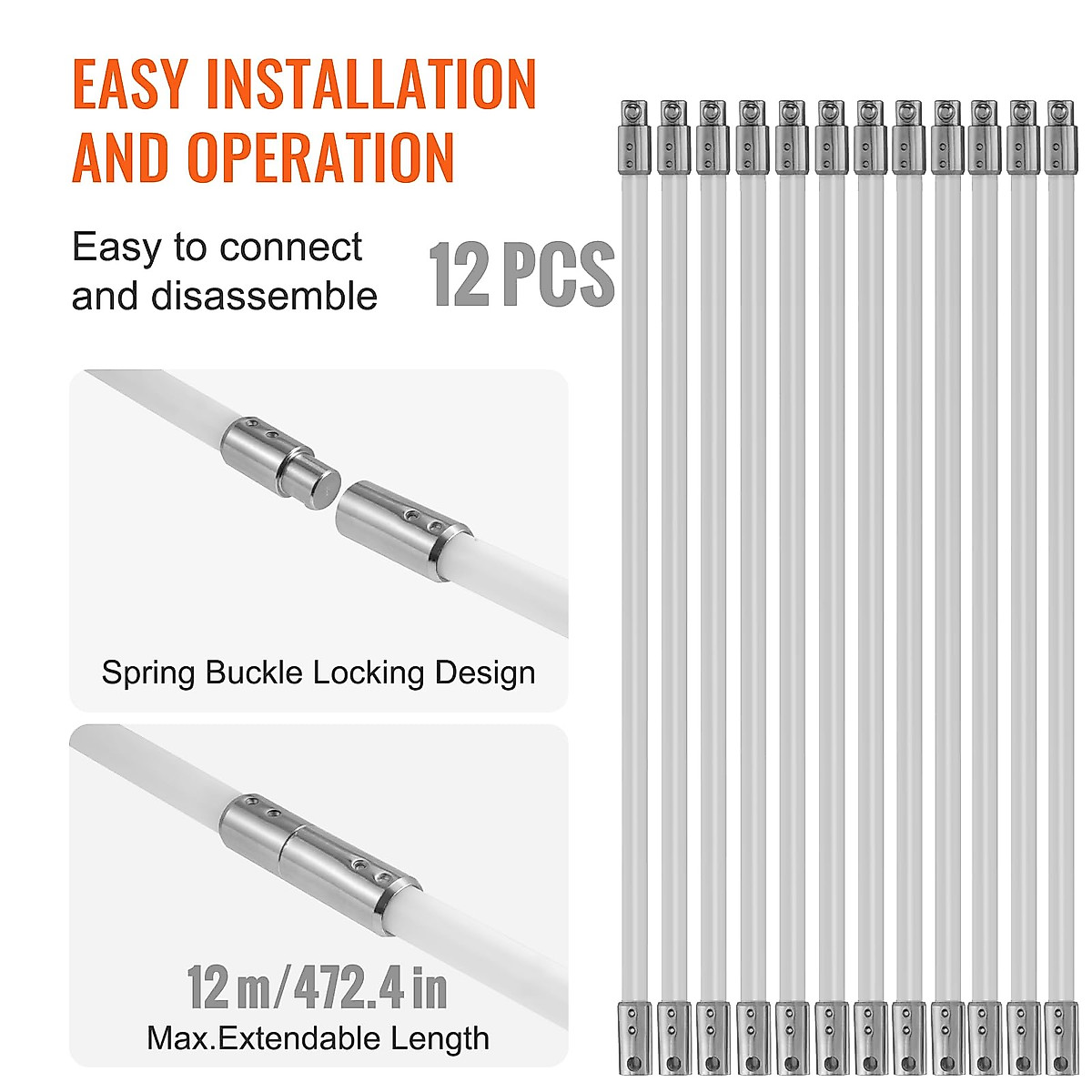 VEVOR 39 Feet Chimney Sweep Kit, w/ 12 Reinforced Nylon Flexible Rods, Ergonomic Chimney Cleaning Brush, 360-Degree Brush Chimney Cleaner, Rich Accessories for Fireplace Flue Home Use Fits Most Pipes