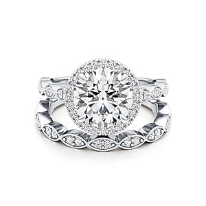 GLAM AND GEMS 3/4 Carat Lab Grown Diamond and 3 Carat Moissanite Wedding Band Ring Set for Women in 14k White Gold (D-E, VS, cttw) Anniversary Promise Ring Size 7