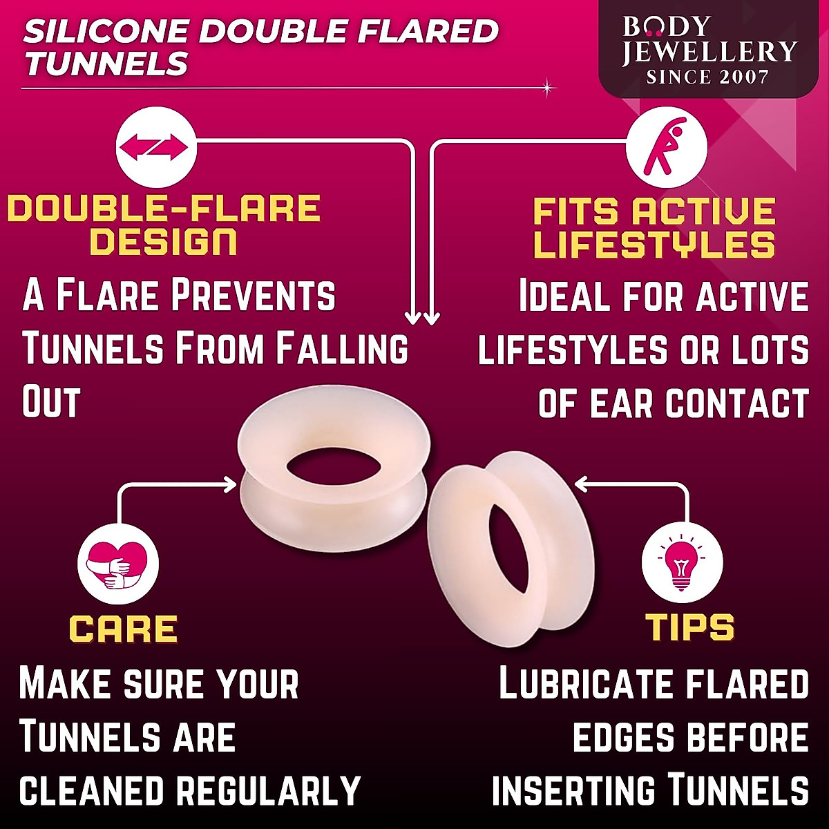 unique gauges ears stretchers eyelets 15/16 Skin Silicone Double Flare Flesh Tunnels Large Plug AFAC Stretching SI04 2Pcs