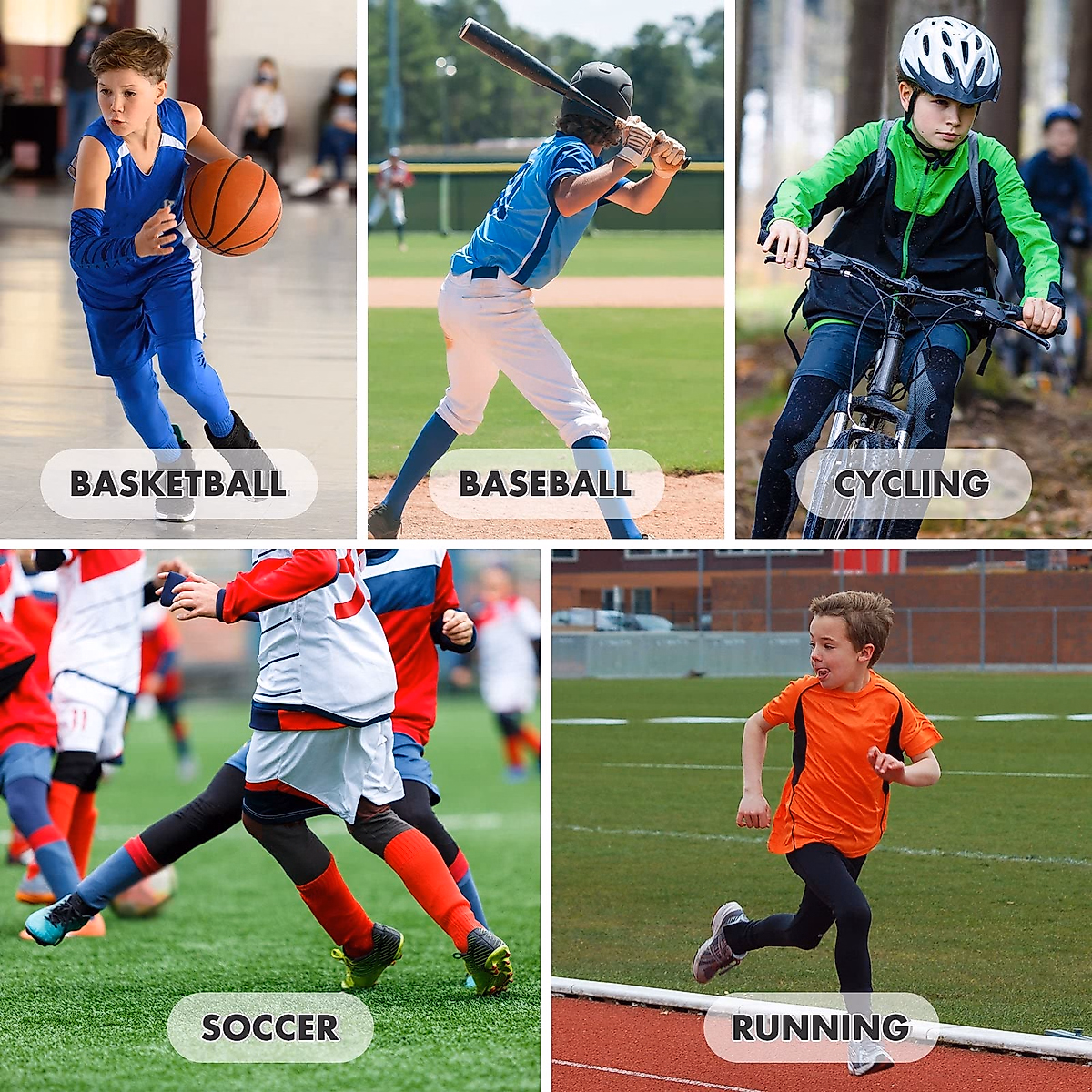 BALEAF One Leg Compression Tights Youth Basketball Leggings 3/4 Boys Sports Base Layer Capri Running Pants White M