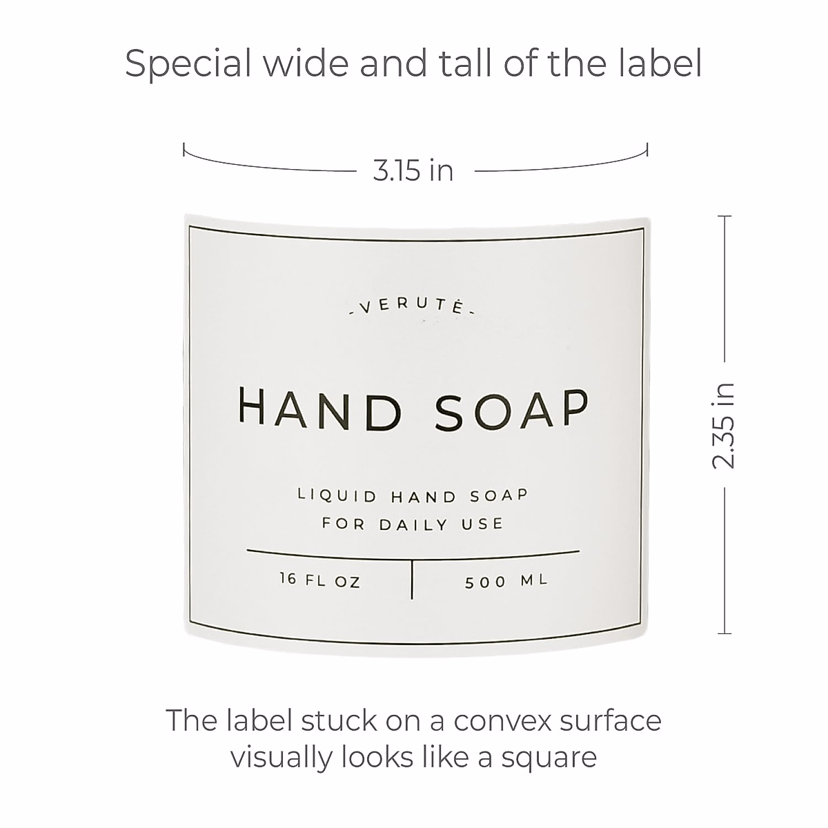 Verute Waterproof Labels for Amber Glass Soap Dispenser and Plastic Bottles 3.15"x2.35" Peel & Stick - Kitchen, Bathroom & Shower Set - 24 Pieces (White)