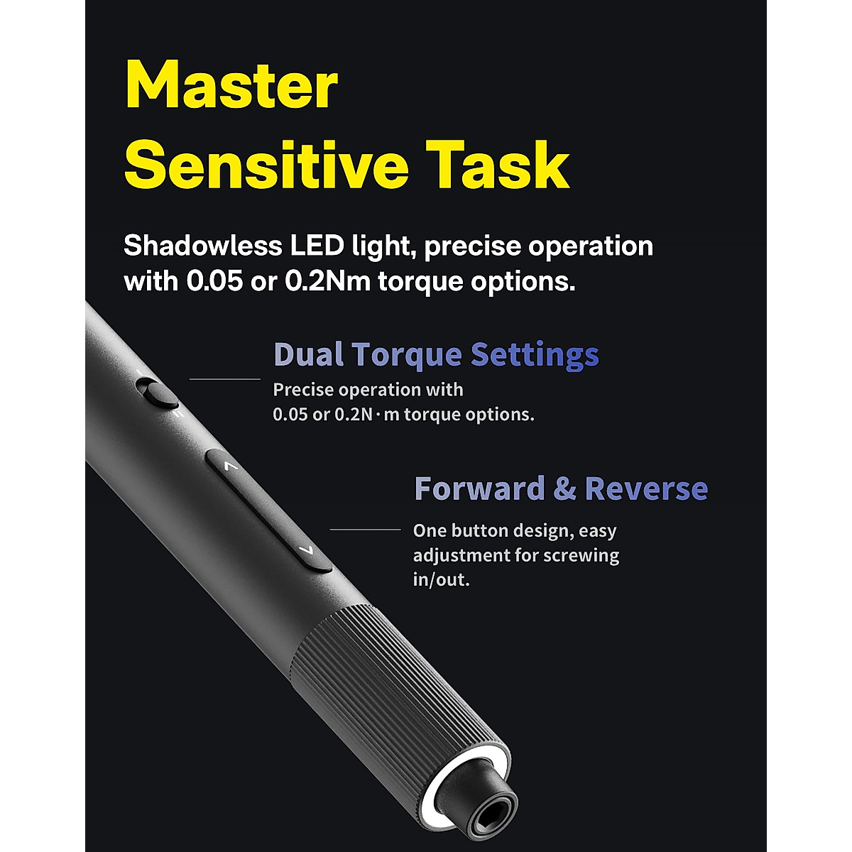 HOTO Mini Electric Screwdriver 25 Magnetic S2 Bits, 170RPM Precision Screwdriver Set USB-C, 2 Torque Settings, LED Light, Small Screwdriver Set for Eyeglasses, Electronics