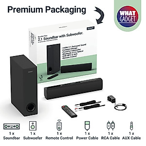 Majority Bluetooth Soundbar with Subwoofer | 100 Watts Sound bar for TV | 2.1 Stereo TV Sound Bar with Optical, RCA, USB, and AUX Playback | TV Speaker Bowfell Plus Sound Bar with Subwoofer