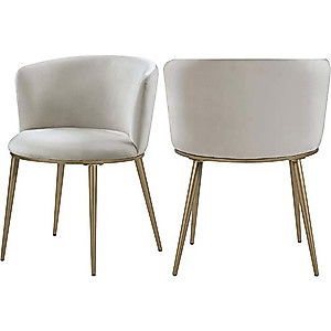 Meridian Furniture Skylar Collection Modern | Contemporary Upholstered Dining Chair with Rounded Back and Sturdy Iron Legs, Set of 2, 23.5" W x 23.5" D x 30" H, Cream Velvet, Gold