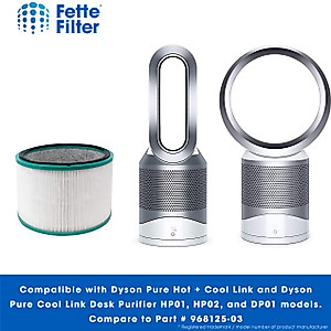 Fette Filter - 968125-03 Premium H13 True Hepa 360° Glass Filter Compatible with Dyson HP01 HP02 DP01 DP02 for Dyson Pure Hot Cool Link Desk Air Purifying Sytem Part # 968125-03 96812503 (2-Pack)