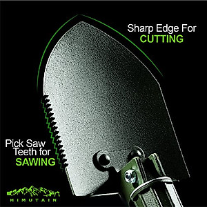 Himutain 18.5'' Military Folding Camping Shovel, w/Pick Foldable Tactical Shovel for Gardening, Camping, Hiking, Outdoor, Backpacking, Emergency (Olive)