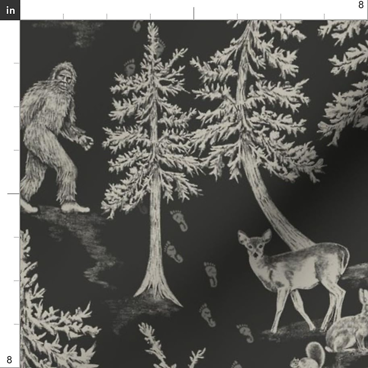 Spoonflower Fabric - Sasquatch Cryptids Charcoal Gray Cryptozoology Aliens Printed on Petal Signature Cotton Fabric Fat Quarter - Sewing Quilting Apparel Crafts Decor