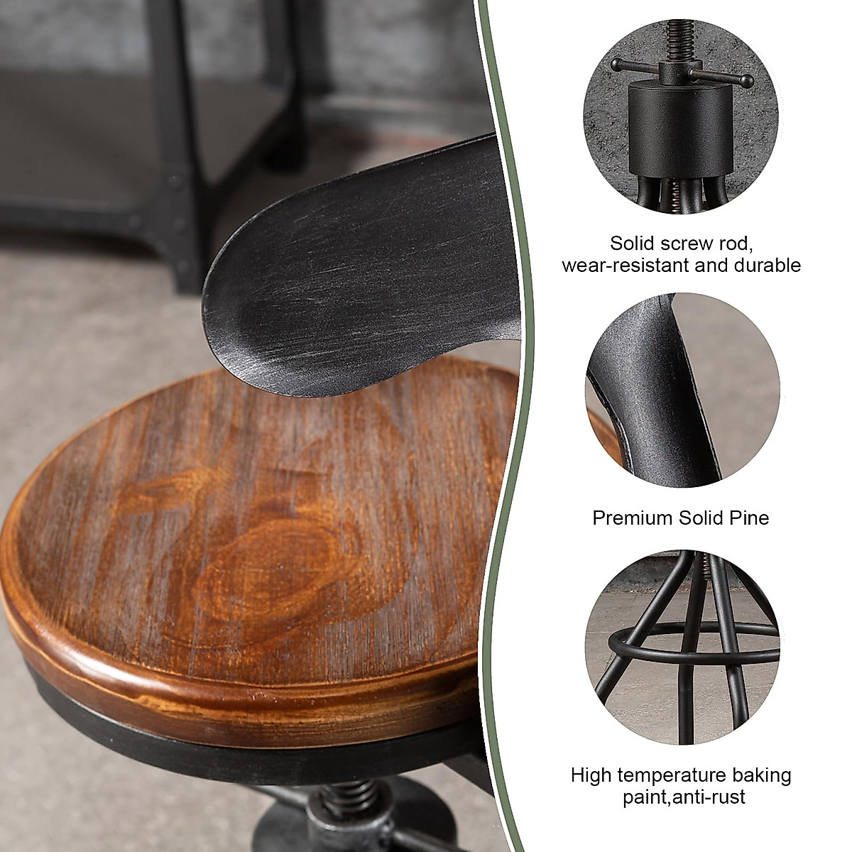 LOKKHAN 3-Piece Bar Table (38.6"-48.4") & 2 Backrest Stools (24"-30") Set for Pub Kitchen Dining Living Party Bistro Breakfast, Swivel Top, Height Adjustable, Most Weld, Space-Saving（Black&Brown）
