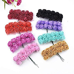 zorpia Mini Fake Rose Flower Heads 144pcs Real Looking Burgundy Fake Roses Head w/Stem for DIY Wedding Bouquets Centerpieces Arrangements Party Baby Shower Home Decorations(Burgundy)