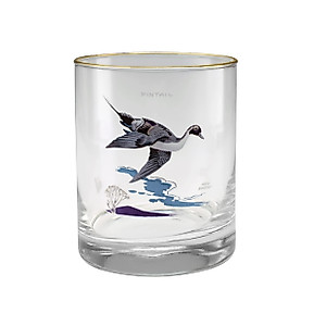 Culver Ned Smith 22k Gold Rim Waterfowl DOF Double Old-Fashioned Glasses, 13.5-Ounce, Assorted Set of 4