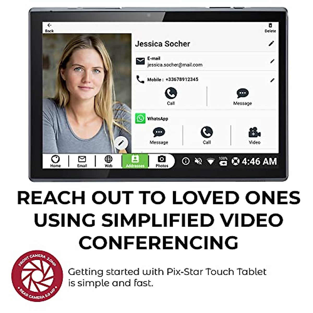Pix Star Touch Easy to Use Tablet for Seniors, Touch Screen & Simple Interface - WiFi - 10.1 Inches, 2 Cameras - Ideal for Video Calls, Web Search, Photos, Highly Giftable