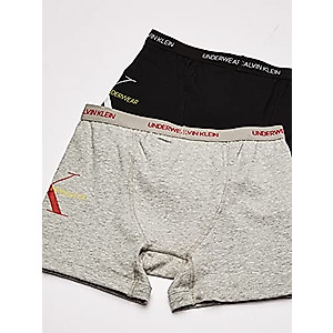Calvin Klein Little Boy's Kids Modern Cotton Assorted Boxer Briefs Underwear, Multipack, 2 Pack - Heather Grey, Black, 16-18