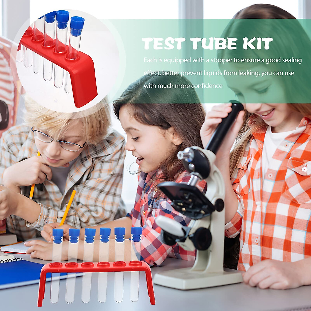 Plastic Test Tube Set with Rubber Stoppers and Plastic Rack, Includes 12pcs Test Tube and 2pcs Storage Stand, Science Learning Tools, Test Tube Vial Shot Plastic Holder Rack